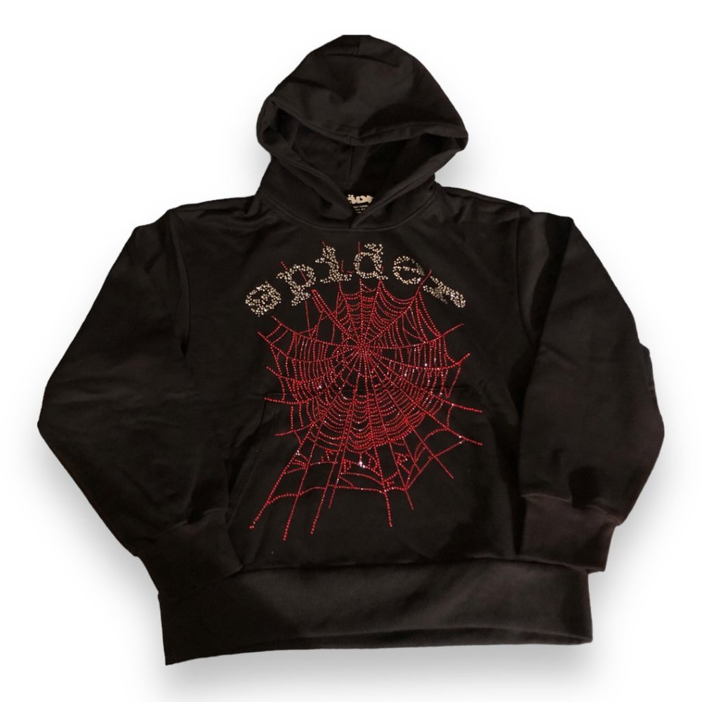 Sp5der Og Rhinestone Logo Hoodie Black - Gem